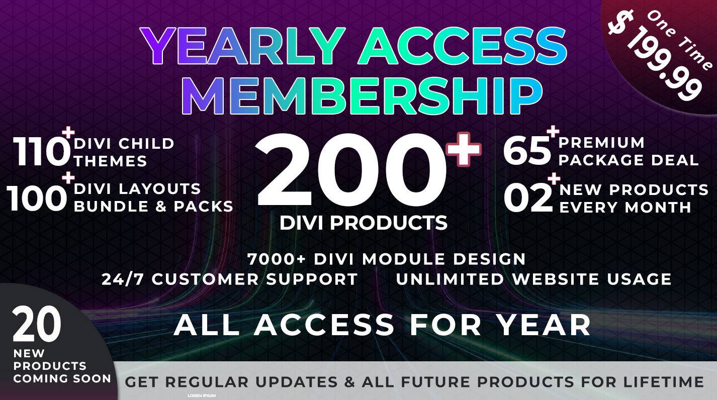 Yearly Access Membership | Get 100+ Divi Products Access